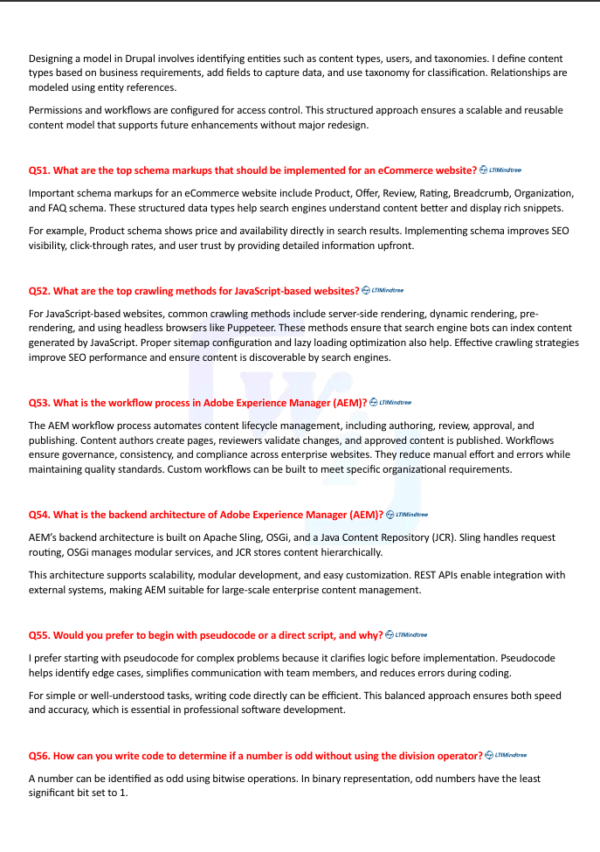 LTI Mindtree Interview Questions For Freshers PDF